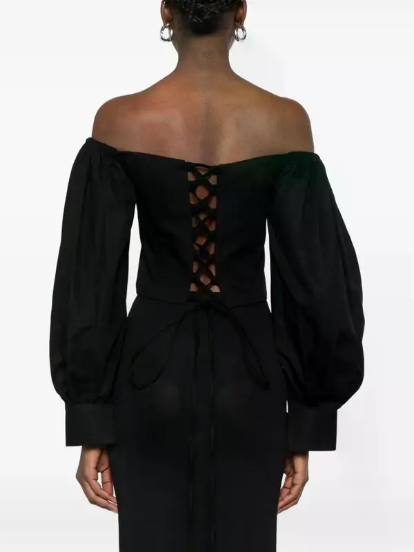 RHIZOME Veracruz Off-shoulder Corset Top With Puff Sleeves And Tie Fastening