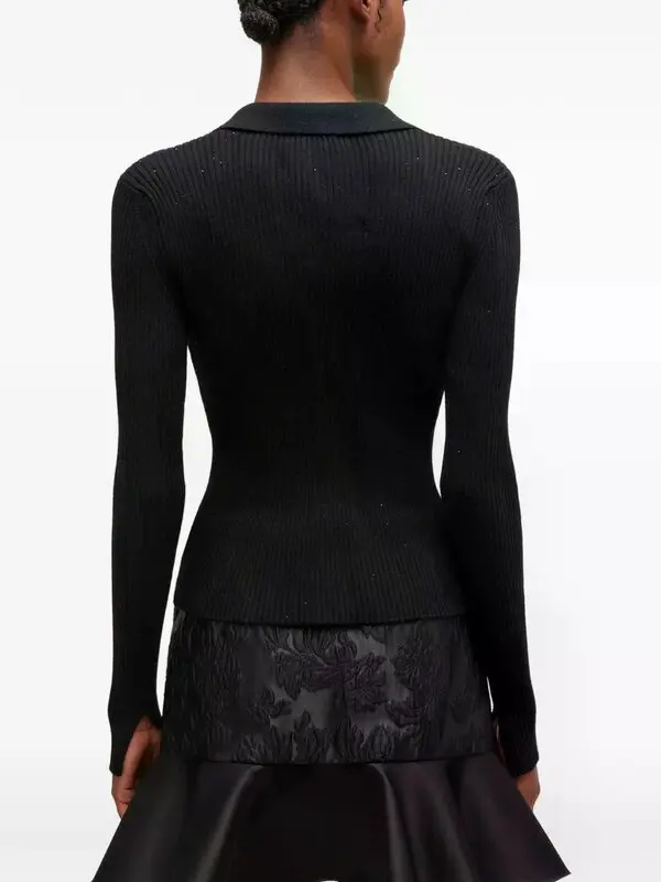 GANNI Fine Sequin Knitted Polo Top - Black