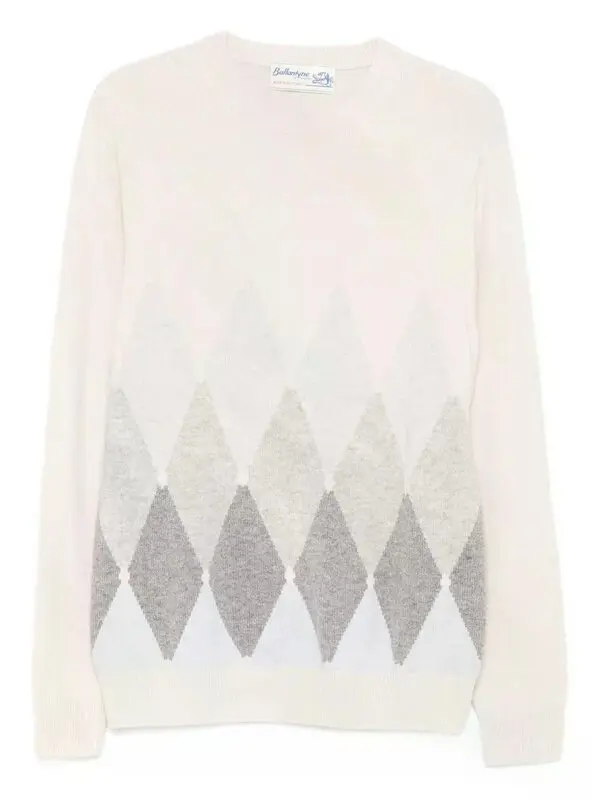 BALLANTYNE Argyle Knit Crew Neck Jumper - Neutrals
