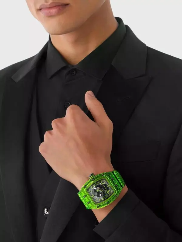 Philipp Plein Tonneau Face Skeleton Dial Watch - Black