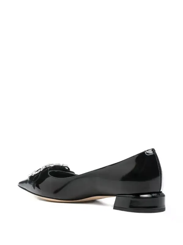 JIMMY CHOO Auria Crystal Bow Flat Shoes - Black