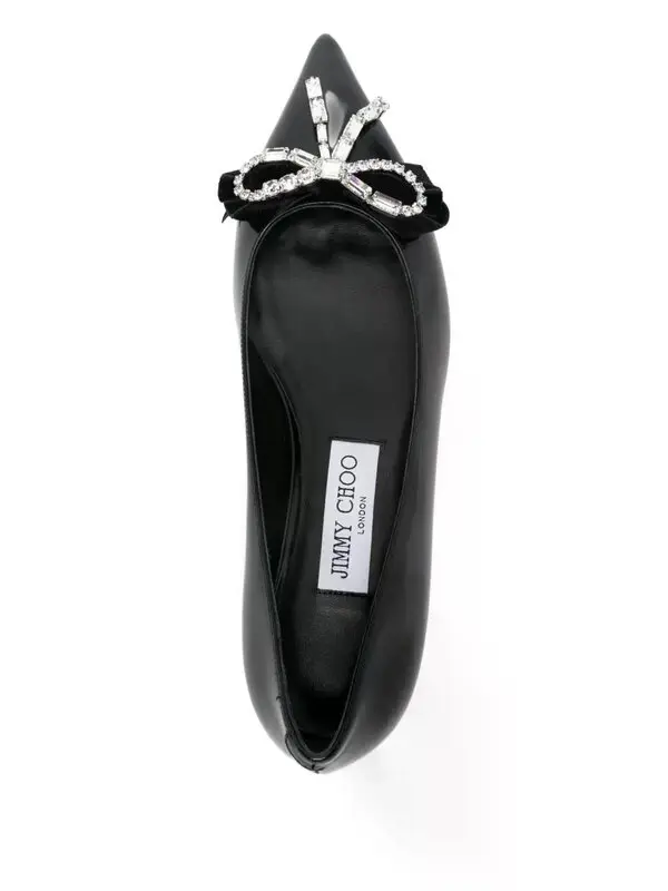 JIMMY CHOO Auria Crystal Bow Flat Shoes - Black