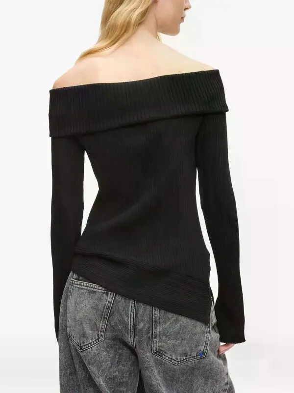 Karl Lagerfeld Off-shoulder Ribbed Knit Sweater