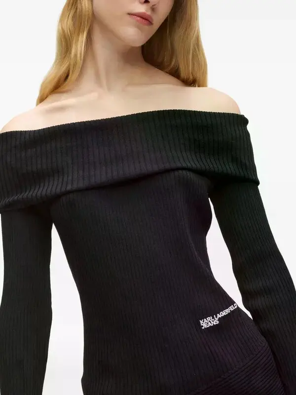 Karl Lagerfeld Off-shoulder Ribbed Knit Sweater