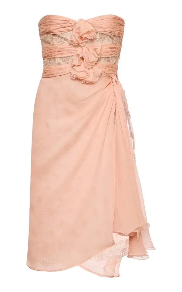 Valentino Garavani Chiffon Mini Dress With Lace Trim - Pink