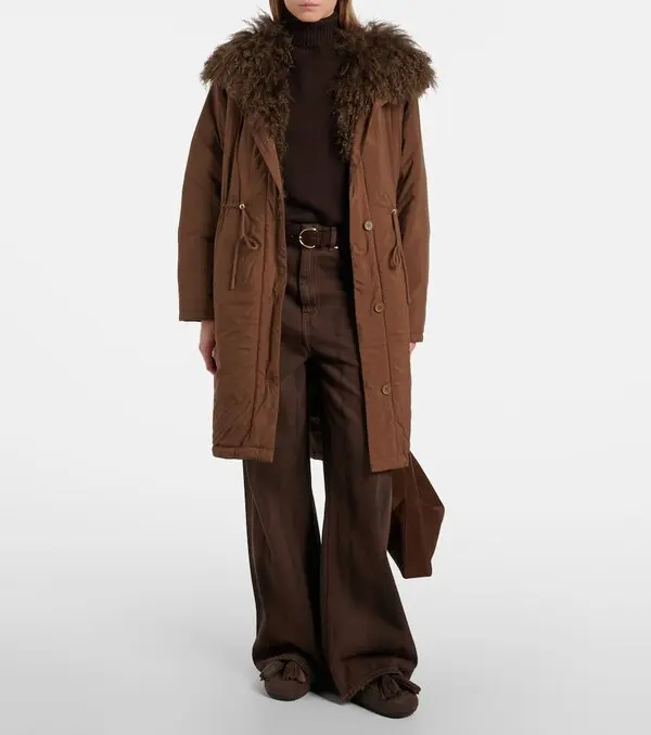 YVES SALOMON Doudoune Shearling-trimmed Down Coat