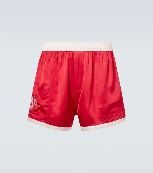 BODE Embroidered Satin Shorts - Red