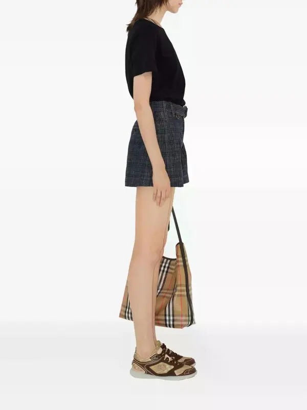 Burberry Belted Checked Denim Shorts