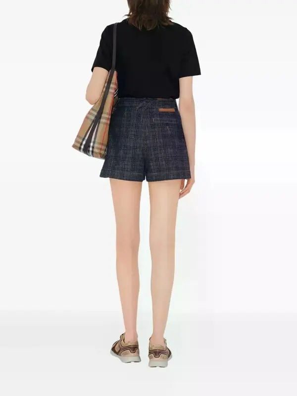 Burberry Belted Checked Denim Shorts