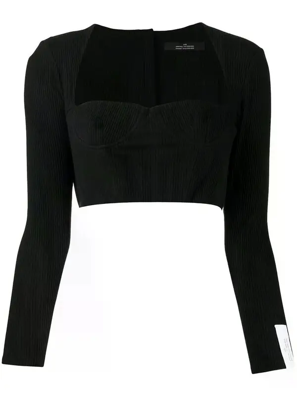 Rokh Cropped Sweetheart Neck Top - Black