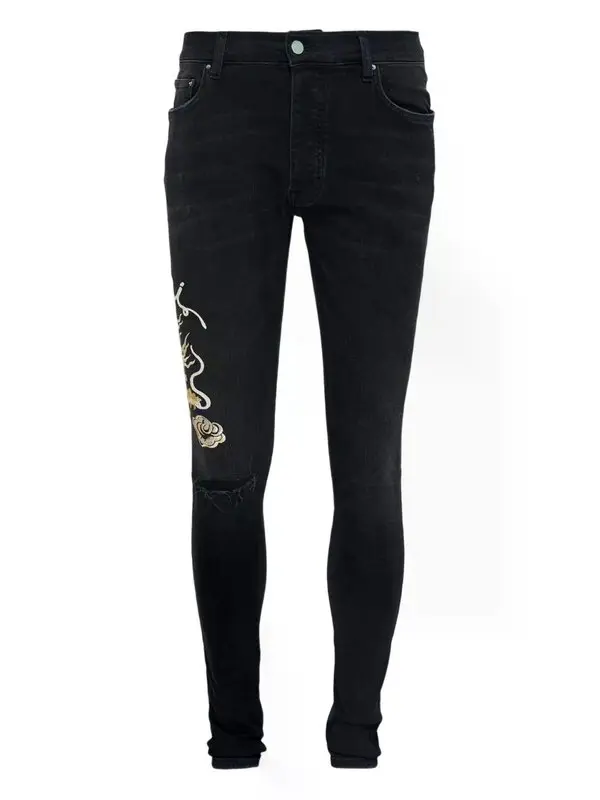 Amiri Dragon Embroidered Jeans - Black