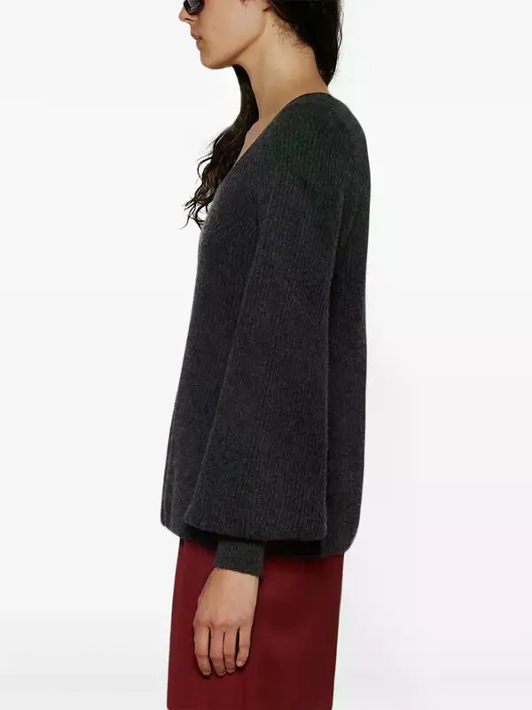 Loulou De Saison Ribbed Knit Jumper With Puff Sleeves - Grey