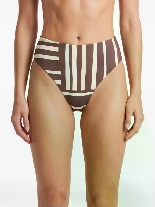 SIR. Linocut Striped Bikini Bottom - Brown