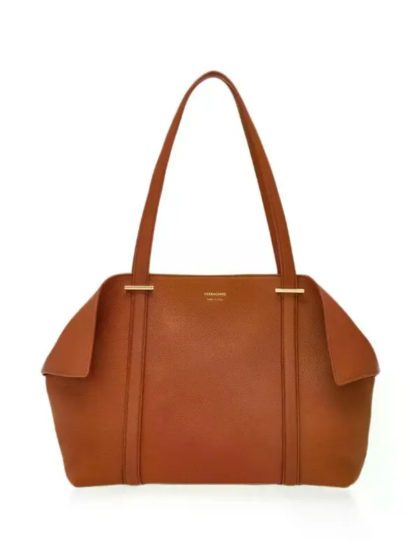 FERRAGAMO Calfskin Leather Folded Tote Bag - Brown