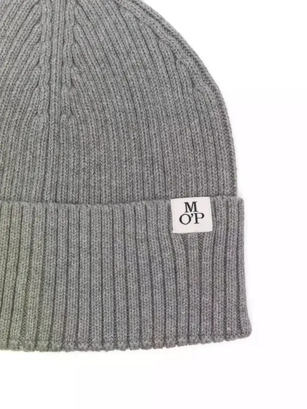 Marc O'polo Ribbed Knit Beanie With Label Appliqu