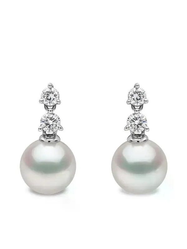 Yoko London 18k White Gold Akoya Pearl And Diamond Drop Earrings - Silver