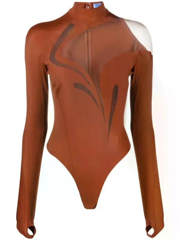 MUGLER Illusion Mesh-panelled Bodysuit - Brown
