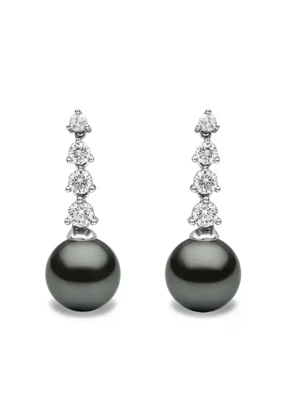 Yoko London 18k White Gold Tahitian Pearl And Diamond Earrings - Silver