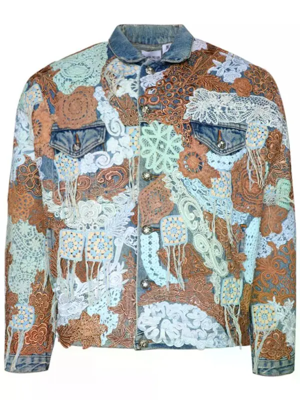 EARTHLING VIP Denim Jacket With Crochet Detailing - Brown