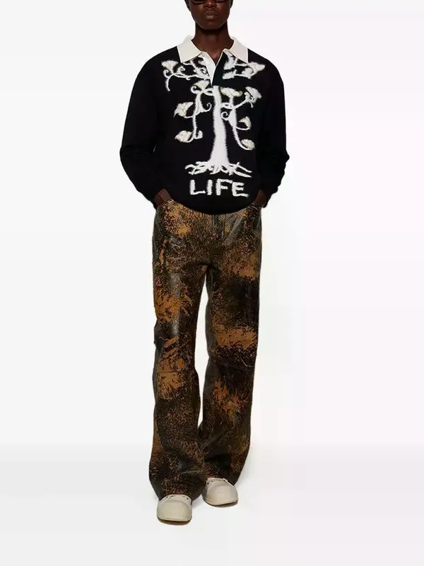 NAHMIAS Brown Distressed Leather Trousers