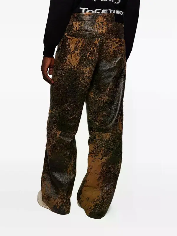 NAHMIAS Brown Distressed Leather Trousers
