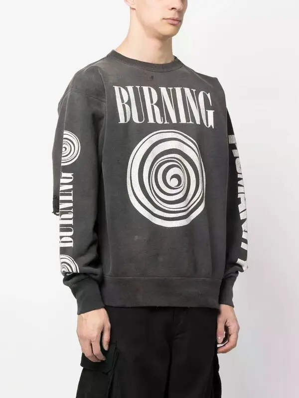 SAINT MXXXXXX Slogan-print Distressed-finish Sweatshirt