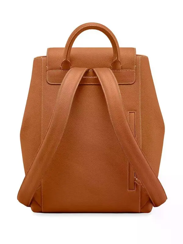 MAISON DE SABRE Large Leather Backpack With Top Handle And Adjustable Shoulder Straps - Brown