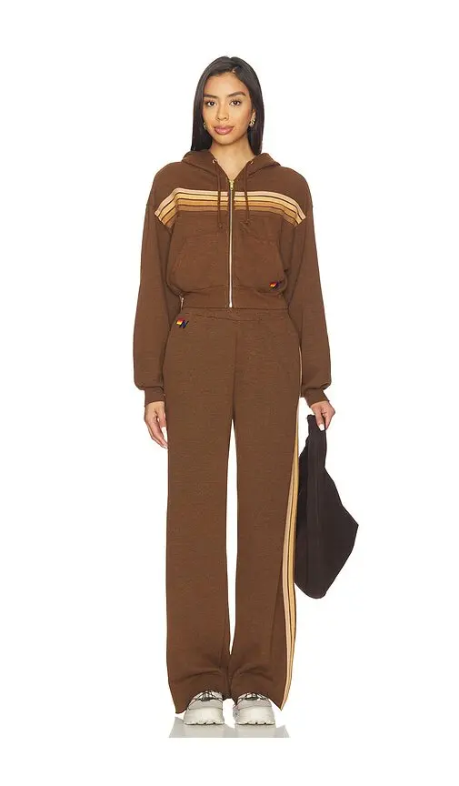 Aviator Nation 5 Stripe Cropped Zip Hoodie
