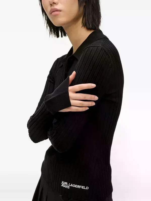 Karl Lagerfeld Ribbed Knitted Polo Shirt - Black