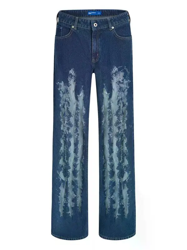 Karl Lagerfeld Distressed Straight Leg Jeans - Blue