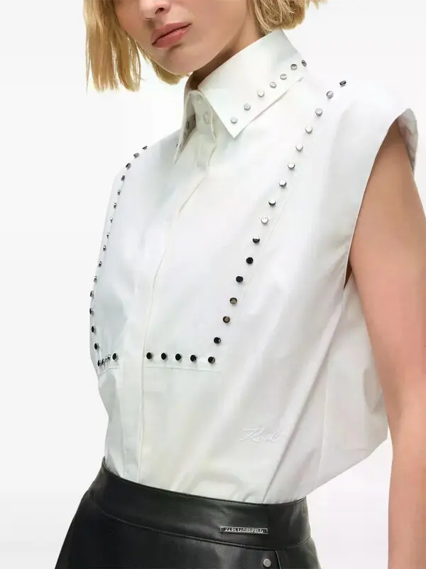 Karl Lagerfeld Sleeveless Studded Poplin Shirt