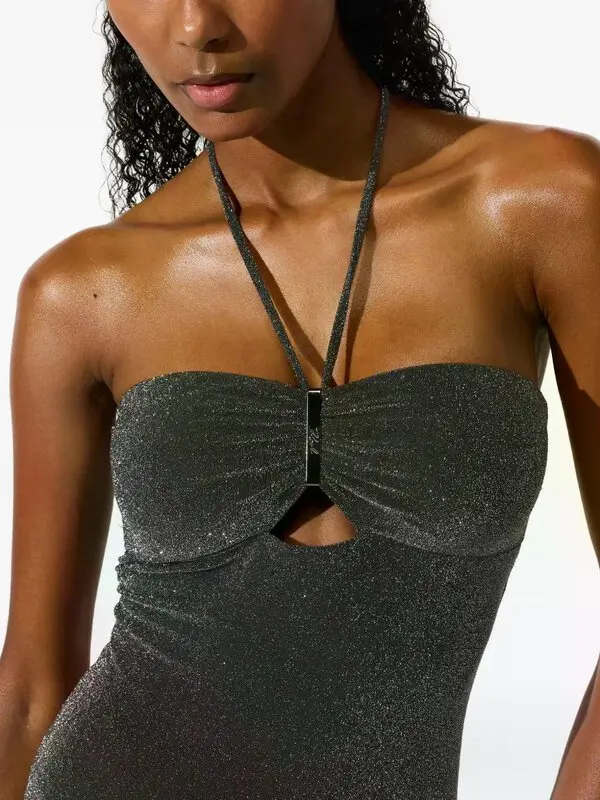 Karl Lagerfeld Logo Plaque Halterneck Cut-out Swimsuit