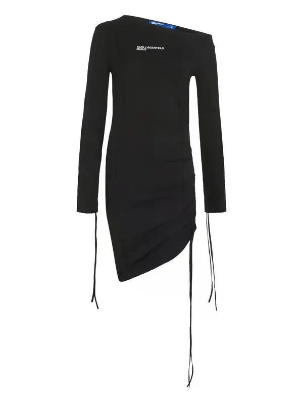 Karl Lagerfeld Off-shoulder Long Sleeve Dress With Drawstring Detail - Black
