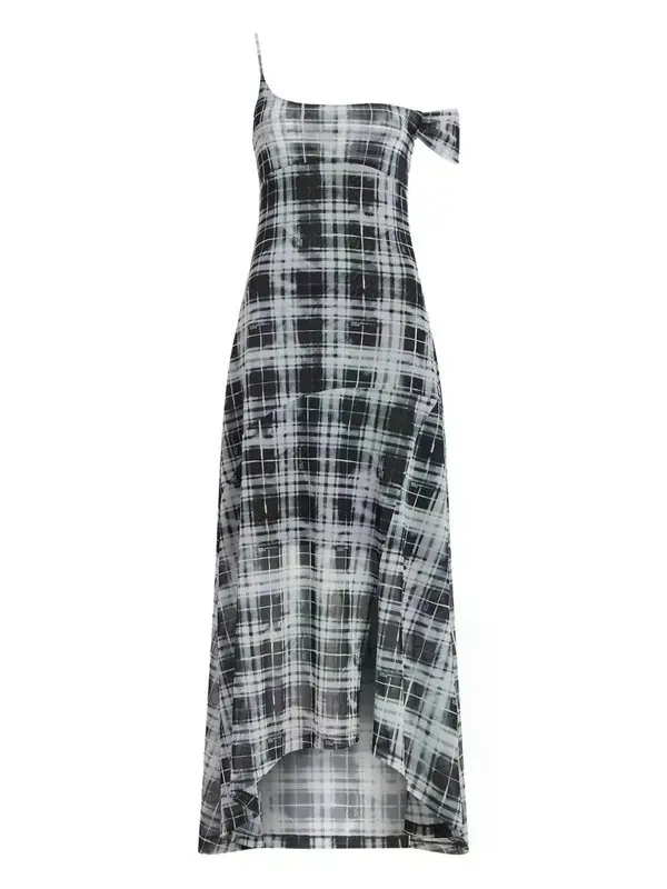 Karl Lagerfeld One-shoulder Checked Maxi Dress - Black