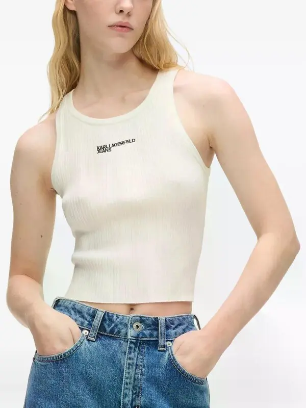 Karl Lagerfeld Ribbed Embroidered Logo Tank Top - Neutrals