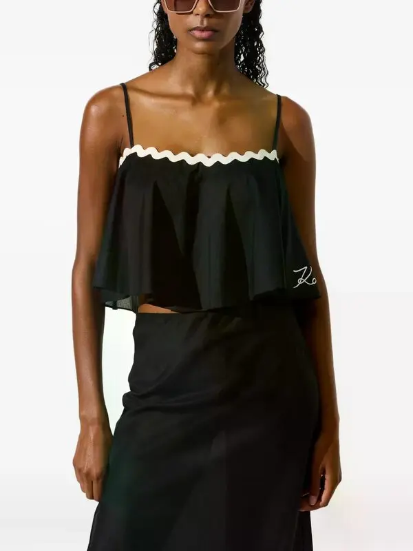 Karl Lagerfeld Cropped Top With Scallop Trim - Black