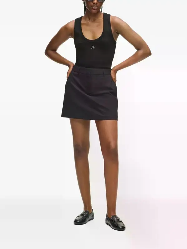 Karl Lagerfeld Ribbed Knit Autograph Detail Racer Back Tank Top - Black