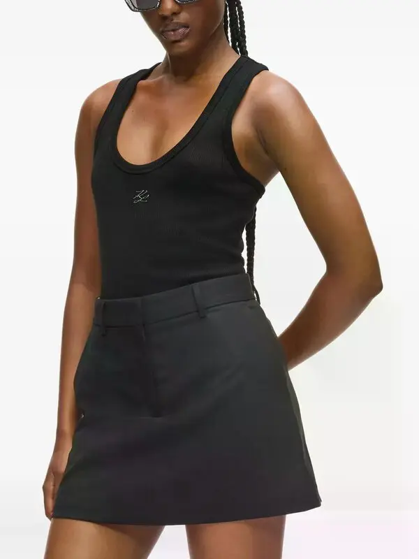 Karl Lagerfeld Ribbed Knit Autograph Detail Racer Back Tank Top