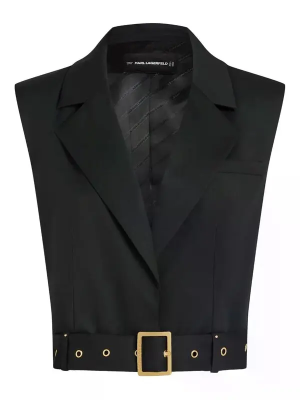 Karl Lagerfeld Studded Belted Waist Gilet - Black