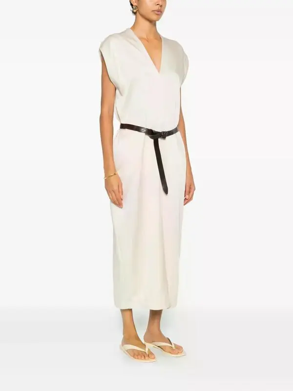 Brunello Cucinelli V-neck Midi Dress With Belt