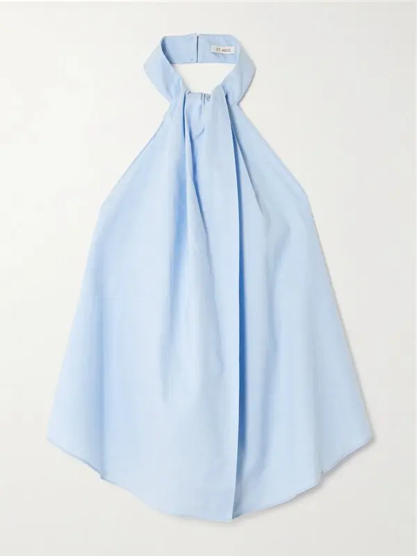 ST. AGNI Open-back Gathered Organic Cotton-poplin Halterneck Top - Blue