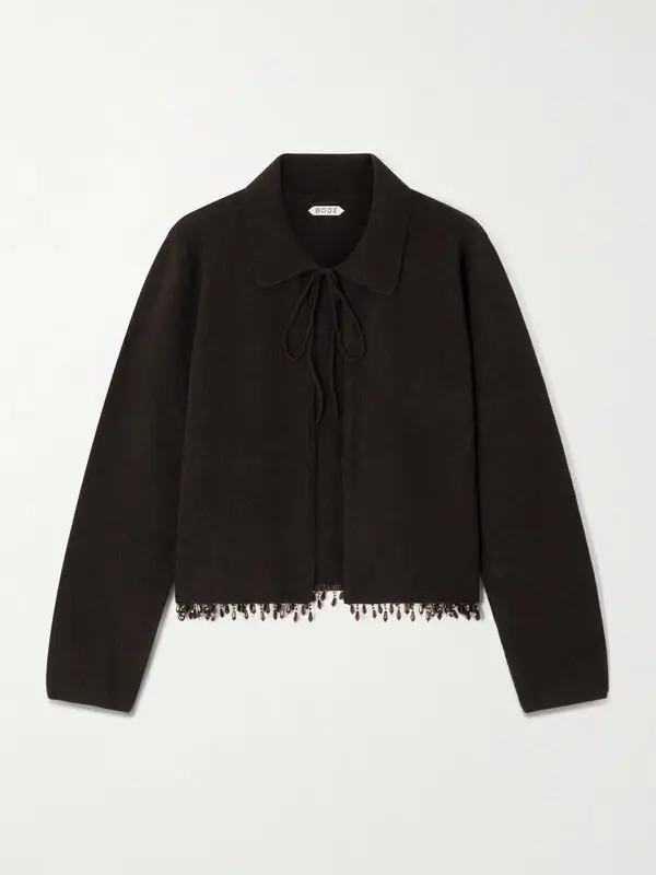 BODE Embellished Wool And Cashmere-blend Cardigan - Brown