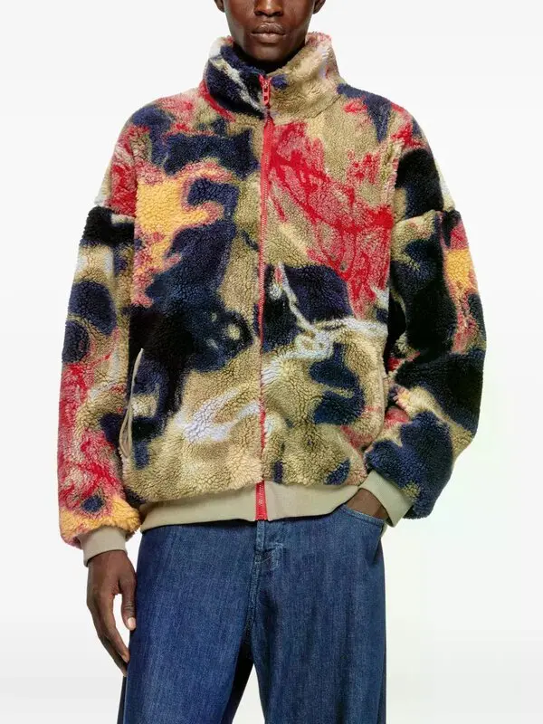 DIESEL® Graffiti Motif Teddy Fleece Jacket - Neutrals