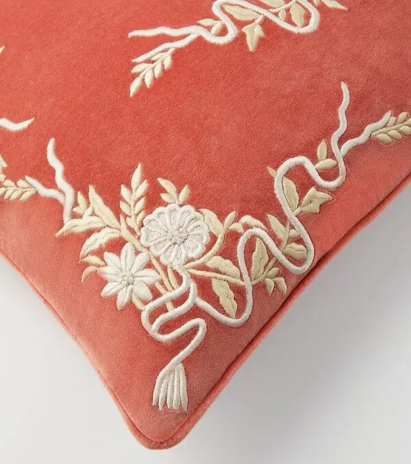 LES-OTTOMANS Embroide Cotton Velvet Cushion