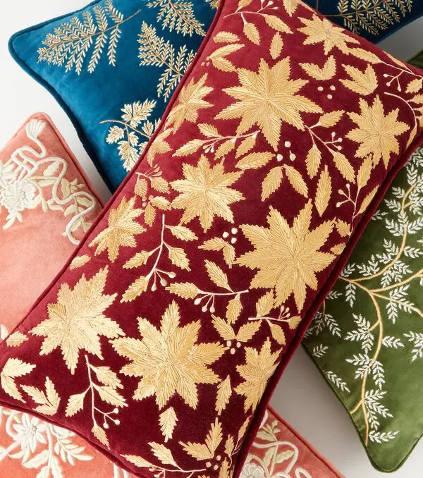 LES-OTTOMANS Embroide Cotton Velvet Cushion