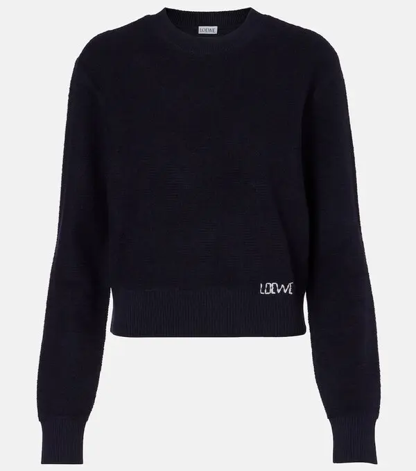 Loewe Embroidered Wool Crewneck Sweater - Blue