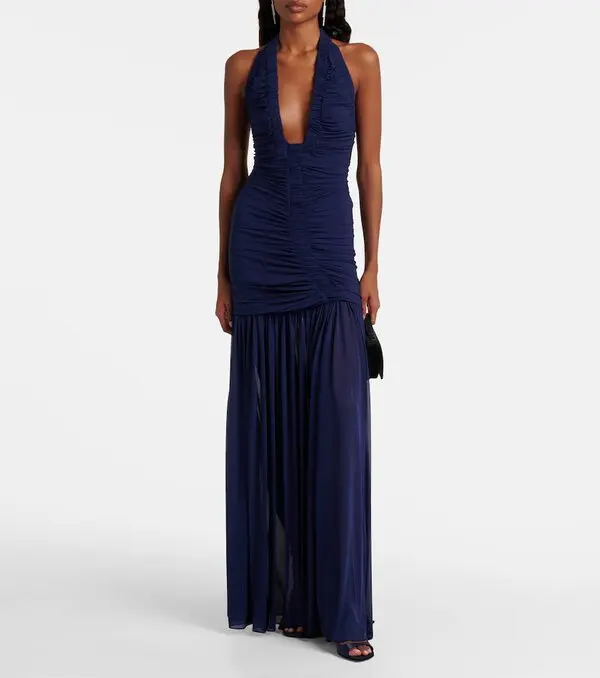 Christopher Esber Orion Ruched Halterneck Gown - Blue