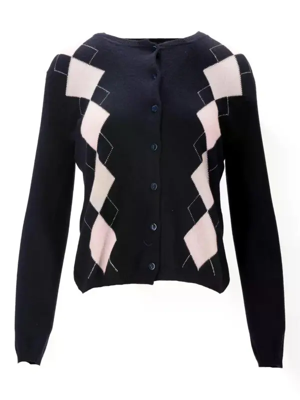 LA ROSE Diamond-pattern Cardigan - Blue
