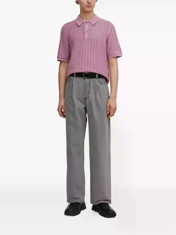 SAMSOE SAMSOE Open-knit Short-sleeve Polo Shirt