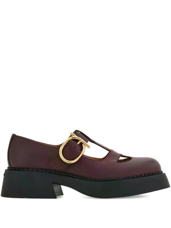 FERRAGAMO T-strap Buckle Loafers - Red